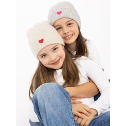Zwillingsherz Beanie »"Heart-Patch"« Kids-Kaschmir Mütze mit Herzpatch Hellbeige Ideal für Herbst, Winter & kühle Frühlingstage