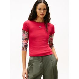 Tommy Jeans Kurzarmshirt »TJW SLIM BADGE RIB TEE« mit gerippter Struktur Ruby Rhubarb S (36) S (36) Damenshirt von Tommy Jeans