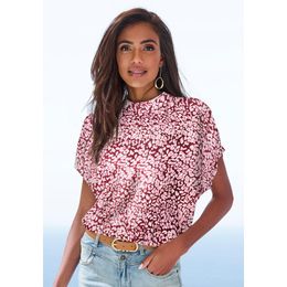 Lascana Kurzarmbluse mit Alloverdruck, Damenbluse, sportlich elegant bordeaux animal 38 38 Druckbluse mit kleinem Stehkragen