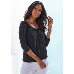 Lascana Damen Lascana 3/4-Arm-Shirt &raquo;mit zarter Raffung am Ausschnitt&laquo; aus weichem Viskose-Stretch schwarz 32/34
