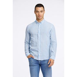 LINDBERGH Leinenhemd langarm aus Leinen und mit Streifen-Muster blue L - N-Gr N-Gr L Langarmhemd von LINDBERGH