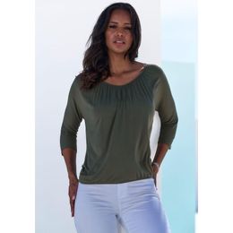 Lascana Damen Lascana 3/4-Arm-Shirt &raquo;mit zarter Raffung am Ausschnitt&laquo; aus weichem Viskose-Stretch grau 36/38