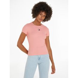 Tommy Jeans Kurzarmshirt »TJW SLIM BADGE RIB TEE« mit gerippter Struktur Tickled Pink M (38) M (38) Damenshirt von Tommy Jeans
