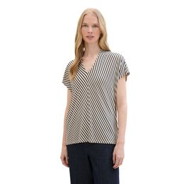 Tom Tailor Print-Shirt mit Allover Print beige navy stripe S (36) S (36) Kurzarmshirt von Tom Tailor