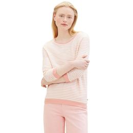 Tom Tailor Denim Damen Tom Tailor Denim Sweatshirt, mit gestreifter Optik und mit gerafften &Auml;rmeln rosa XXL (44)