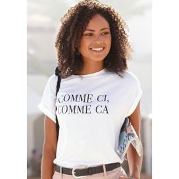 Buffalo Damen T-Shirt mit Print, Kurzarmshirt aus Baumwolle, lockere Passform wei&szlig; 36/38