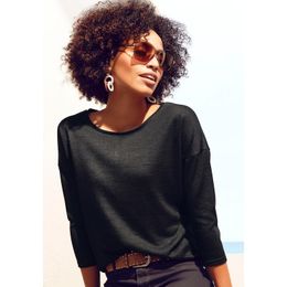 Lascana Damen Lascana 3/4-Arm-Shirt &raquo;aus feinem Strick&laquo; aus pflegeleichter Qualit&auml;t mit Viskose schwarz 44/46