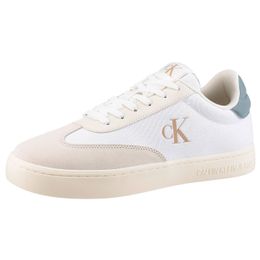 Sneaker Calvin Klein Jeans "CLASSIC CUPSOLE LOW MIX MG", Herren, Gr. 44, weiß (weiß, blau), Leder, Lederimitat, Textil, unifarben mit Farbeinsatz, sportlich, Schuhe, Schnürschuh, Halbschuh, Freizeitsneaker mit Logoschriftzug