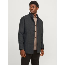 Jack & Jones Wolljacke JACK & JONES "JJEHARRISON WOOL JACKET SN", Herren, Gr. XS, grau (dunkelgrau melange pattern:herringbone), Web, Obermaterial: 55% Polyester, 40% Wolle, 5% sonstige Fasern, meliert, Modisch, normal, Jacken