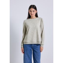 Sweatshirt STREET ONE STUDIO, Damen, Gr. 34, erdgrau meliert, Sweatware, 65% Baumwolle, 35% Polyester, unifarben, normal, Rundhals, Rippb&uuml;ndchen, Sweatshirts Sweatshirt, mit Rundhalsausschnitt