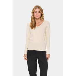 Strickpullover Saint Tropez "MilaSZ LS V-Neck Pullover", Damen, Gr. S (36), braun rice melange, Strick, Obermaterial: 80% Viskose, 20% Polyacryl, meliert, Modisch, regular fit, V-Ausschnitt, Pullover