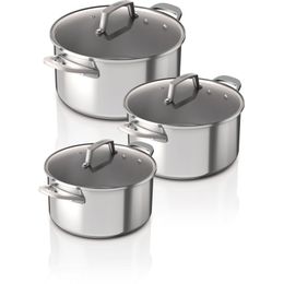 Topf-Set Ninja "Ninja ZEROSTICK 3-teiliges Topf-Set aus Edelstahl C63000DE", silber (edelstahlfarben), Töpfe, Edelstahl mit Aluminiumbeschichtung für Braten bei hohen Temperaturen