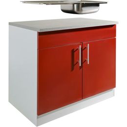 Wiho-K&uuml;chen WIHO K&Uuml;CHEN Sp&uuml;lenschrank &raquo;Kiel&laquo; 100 cm breit, 60 cm tief Front und Korpus: Burgund, Arbeitsplatte: Canvas Grau