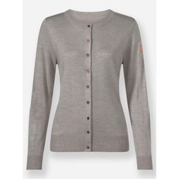 WITT Damen Strickjacke mit Kn&ouml;pfen in Horn-Optik, steingrau-meliert, Gr&ouml;&szlig;e 38