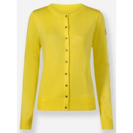 WITT Damen Strickjacke mit Kn&ouml;pfen in Horn-Optik, limone, Gr&ouml;&szlig;e 42