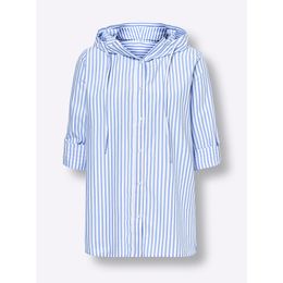 Heine Witt Damen Gestreifte Bluse mit Kapuze, himmelblau-ecru-gestreift, Gr&ouml;&szlig;e 38