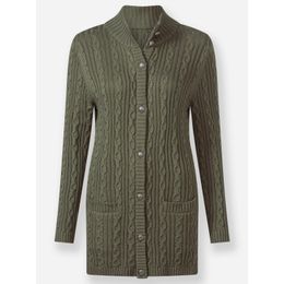 WITT Damen Longstrickjacke mit Zopfmuster, khaki, Gr&ouml;&szlig;e 38