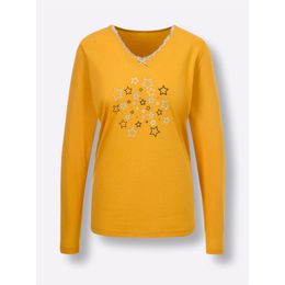 w&auml;schepur w&auml;schepur Damen Schlafanzug, ocker-marine-bedruckt, Gr&ouml;&szlig;e 52/54