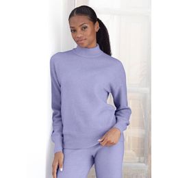 Lascana Damen Lascana Strickpullover mit Stehkragen und Rippb&uuml;ndchen, Loungewear lila 32/34
