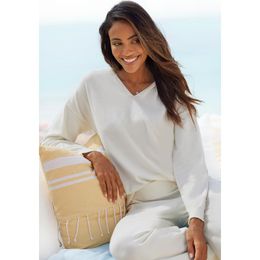 Lascana Strickpullover Kapuzensweatshirt aus weicher Viskosemischung, Loungewear cream 44/46 44/46 Strick Hoodie mit V-Ausschnitt