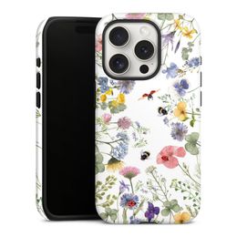 DeinDesign iPhone 15 Pro Handy Panzer Handyh&uuml;lle robuste Outdoor H&uuml;lle Schutzh&uuml;lle matt Flowers Bee Muster Tough Case