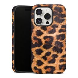 DeinDesign iPhone 15 Pro Handy Panzer Handyh&uuml;lle robuste Outdoor H&uuml;lle Schutzh&uuml;lle matt Animal Print Leopard Fur Tough Case