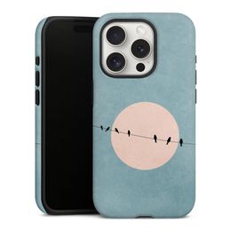 DeinDesign iPhone 15 Pro Handy Panzer Handyh&uuml;lle robuste Outdoor H&uuml;lle Schutzh&uuml;lle matt Bird Turquoise Moon Tough Case