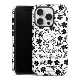 DeinDesign iPhone 15 Pro Handy Panzer Handyh&uuml;lle robuste Outdoor H&uuml;lle Schutzh&uuml;lle matt Peanuts Flowers Snoopy Tough Case