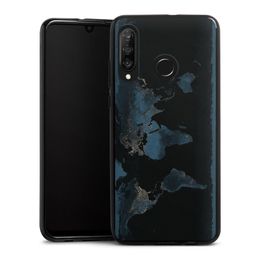 DeinDesign Huawei P30 Lite Handy Silikon Hülle Case schwarz Handyhülle World Map Night Map