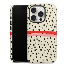 DeinDesign iPhone 15 Pro Handy Panzer Handyh&uuml;lle robuste Outdoor H&uuml;lle Schutzh&uuml;lle matt Stripes Points Kunst Tough Case