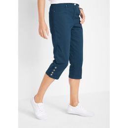 bonprix Baumwoll-Capri-Hose mit Bequembund und Kn&ouml;pfen, blau, mit Baumwolle