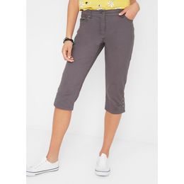 bonprix Baumwoll-Capri-Hose mit Bequembund und Kn&ouml;pfen, grau, mit Baumwolle