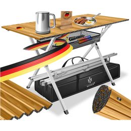Kesser&reg; Campingtisch faltbar Klapptisch mit Aluminiumrahmen Aufrollbare Tischplatte Falttisch klappbar inkl. Tragetasche mit Trageband & Netztasche, Holz-Optik