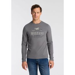 Langarmshirt Mustang "Style Adrian", Herren, Gr. 3XL, castel rock, Obermaterial: 100% Baumwolle, regular fit, Rundhals, Shirts Langarmshirt