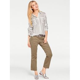 Hemdbluse Heine, Damen, Gr. 46, grau (grau, ecru), 100% Viskose, gemustert, gestreift, Blusen