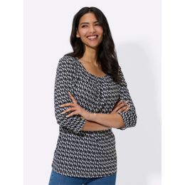 WITT Damen 3/4-Arm-Shirt mit Katzen-Druck, schwarz-wei&szlig;-bedruckt, Gr&ouml;&szlig;e 44