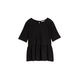 Tom Tailor Denim Damen Jacquard T-Shirt mit Peplum, schwarz, Uni, Gr. M