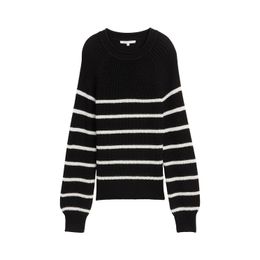 Tom Tailor Denim Damen Strickpullover mit leichten Ballon&auml;rmeln, schwarz, Gestreift, Gr. XL