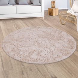 Hochflor-Teppich Paco Home, H:37mm Ø:80cm, beige, Polyester, Teppiche, "Silky 591", Uni Farben, besonders weich und kuschelig