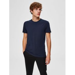 Selected Homme Herren Rundhalsshirt "SLHNEWPIMA SS O-NECK TEE NOOS", blau, Gr. XXL, unifarben, Single Jersey, Obermaterial: 95% Baumwolle, 5%
