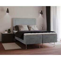 Boxspringbett Inosign, B:141cm L:208cm, grau, 100% Polyester, Komplettbetten, "Hacer", Topper, H2 oder H3 und in Breiten 70,80,90,120,140,160,180