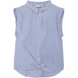 name it Mädchen Kurzarmbluse "NKFFEMMA CAPSL SHIRT NOOS", blau, Gr. 116, gestreift, Web, Obermaterial: 100% Baumwolle, Blusen, mit Knotendetail vorne