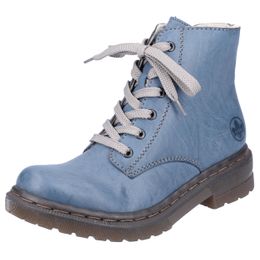 Rieker Damen Schnürboots, Gr. 41, blau, Lederimitat, unifarben, Schuhe, Schnürstiefelette, Blockabsatz, mit Logoprägung