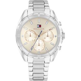 Multifunktionsuhr Tommy Hilfiger "MELLIE", silber (silberfarben, grau), Armbanduhren, Damen, Quarzuhr, Armbanduhr, Damenuhr, Edelstahlarmband, analog, Glassteine