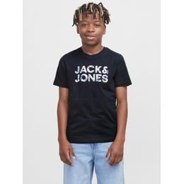 Jack & Jones Jungen Rundhalsshirt "JJEBRYAN CORP LOGO TEE SS O-NECK JNR", blau, Gr. 140, JACK & JONES JUNIOR, bedruckt, Single Jersey, Obermaterial: 100%