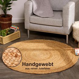 Teppich, B:120cm H:10mm L:120cm Ø:120cm, beige, MyFlair MÖBEL & ACCESSOIRES, Jute, Wohnzimmer, Teppiche, "Lola", Juteteppich, Wendeteppich,