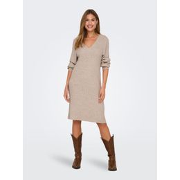 Only Damen Strickkleid "ONLKATIA LS V-NECK DRESS NCA KNT", beige, Gr. XS, meliert, Strick, Obermaterial: 50% Viskose, 27% Nylon, 23% Polyester,