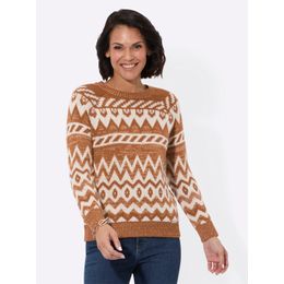 WITT Damen Norwegerpullover mit Rundhals-Ausschnitt, elfenbein-cognac-gemustert, Gr&ouml;&szlig;e 38