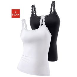 Lascana Damen Unterhemd, Gr. 32, schwarz-wei&szlig;, Single Jersey, Obermaterial: 95% Baumwolle, 5% Elasthan. Spitze: 87% Polyamid, 13% Elasthan,