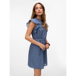 V&eacute;ro Moda VERO MODA Damen Minikleid "VMTRINE SL SHORT LACE DRESS WVN GA NOOS", blau, Gr. XL, unifarben, Web, Obermaterial: 100% Baumwolle, Kleider, Sommerkleid
